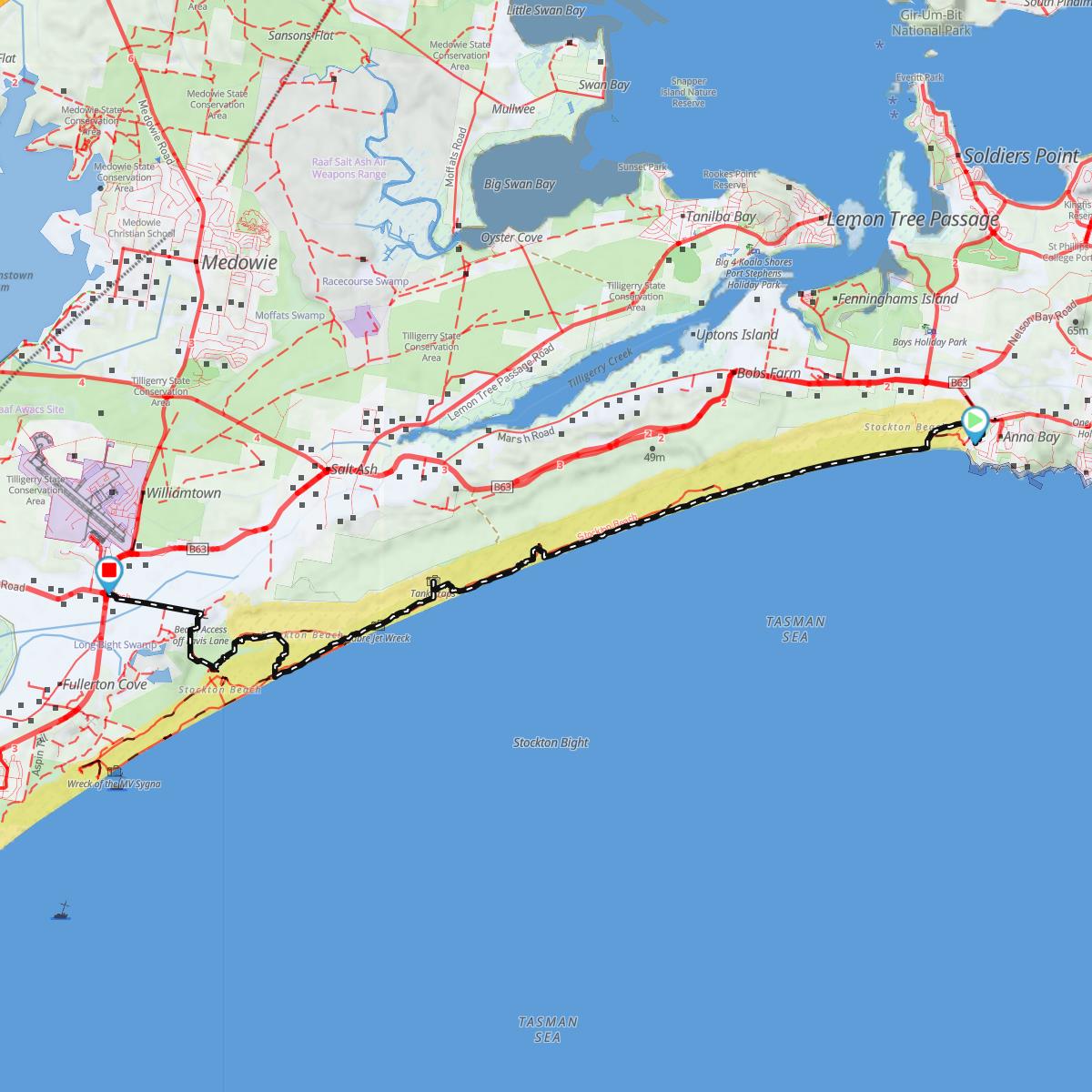 Anna Bay to Lavis lane NSW